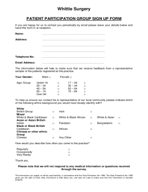Fillable Online patient participation group sign up form Fax Email ...