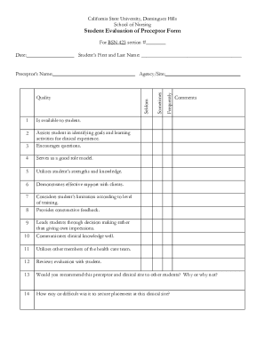 Fillable Online Student Evaluation of Preceptor Form Fax Email Print ...
