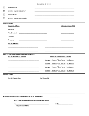 Fillable Online Certificate of Entity Fax Email Print - pdfFiller