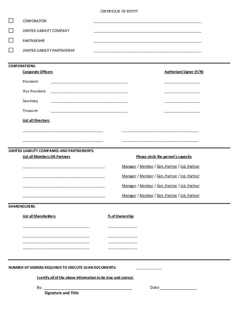 Fillable Online Certificate of Entity Fax Email Print - pdfFiller