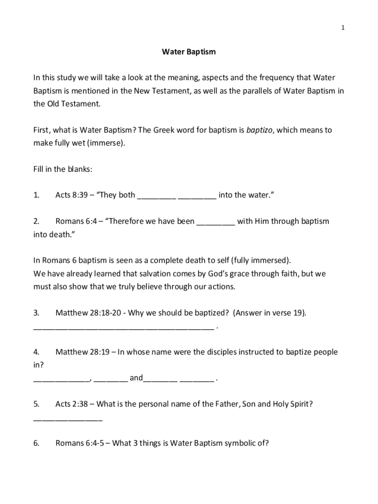Fillable Online Water Baptism Fax Email Print - pdfFiller