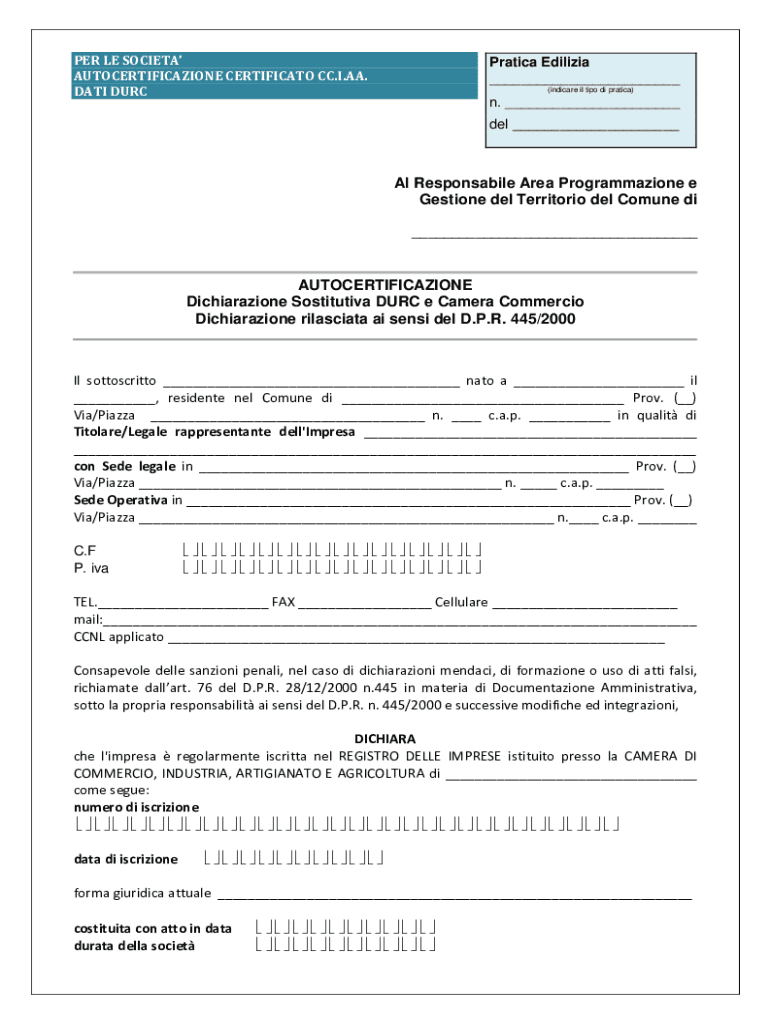 Compilabile Online per le societa' autocertificazione certificato cc.i ...