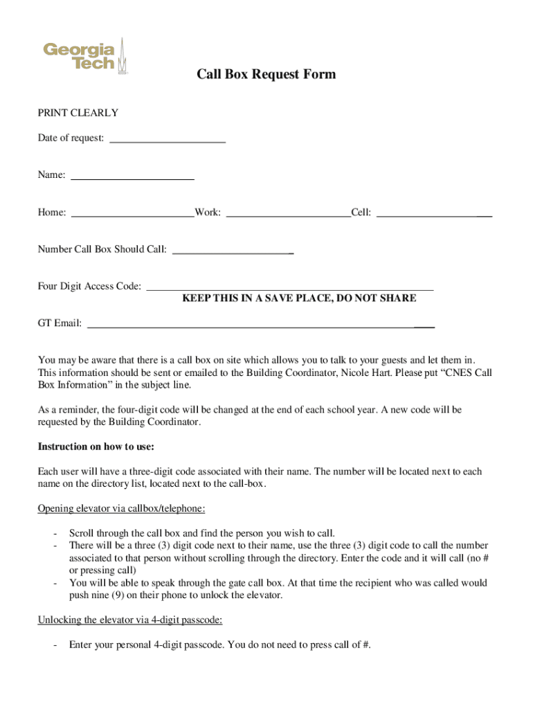 Fillable Online Call Box Request Form Fax Email Print - pdfFiller