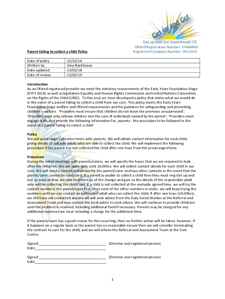 Fillable Online 1 Ofsted Registration Number: EY486869 Safeguarding ...