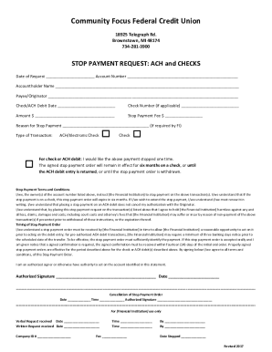 Fillable Online Stop Payment Request Order - Focus Federal Credit Union Fax Email Print - pdfFiller