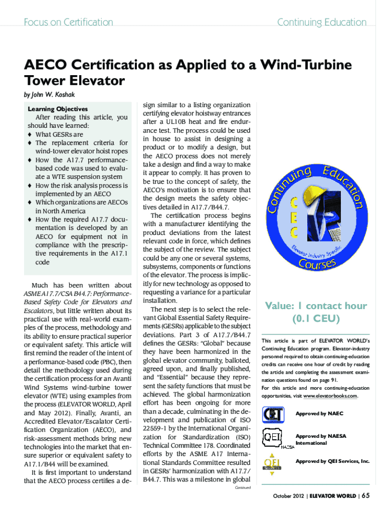 Fillable Online AECO Certification as Applied to a Wind-Turbine Tower ... Fax Email Print ...