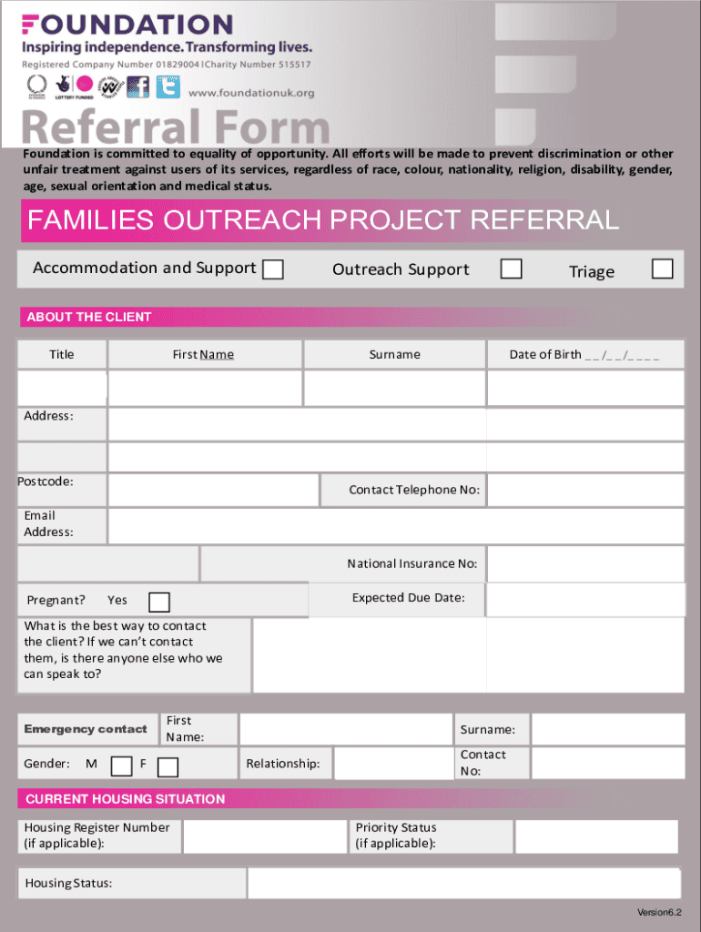 Fillable Online FAMILIES OUTREACH PROJECT REFERRAL Fax Email Print ...