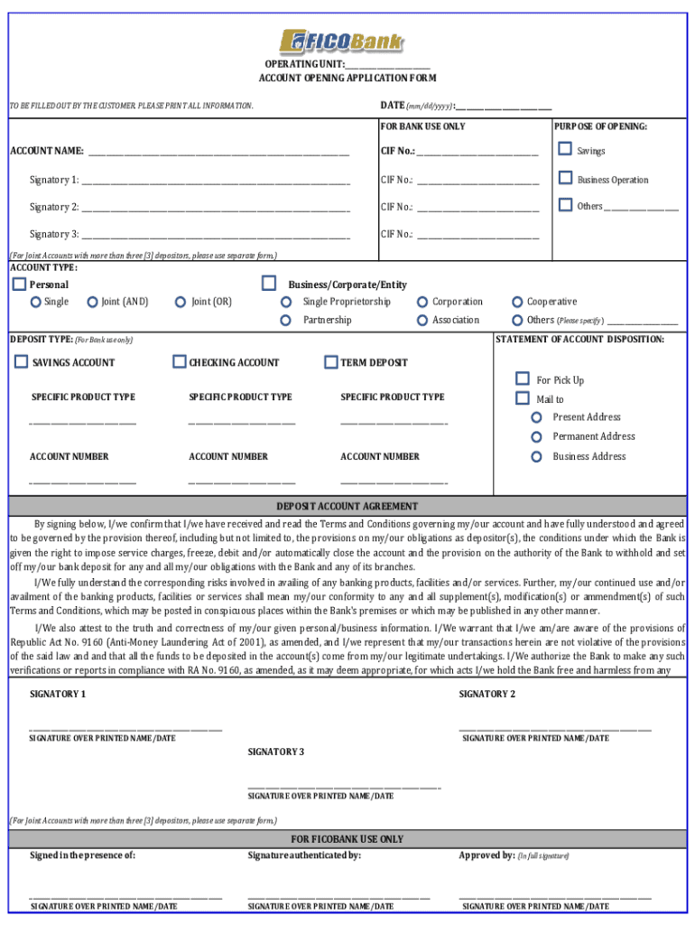 Account Opening Application - Fill Online, Printable, Fillable, Blank ...