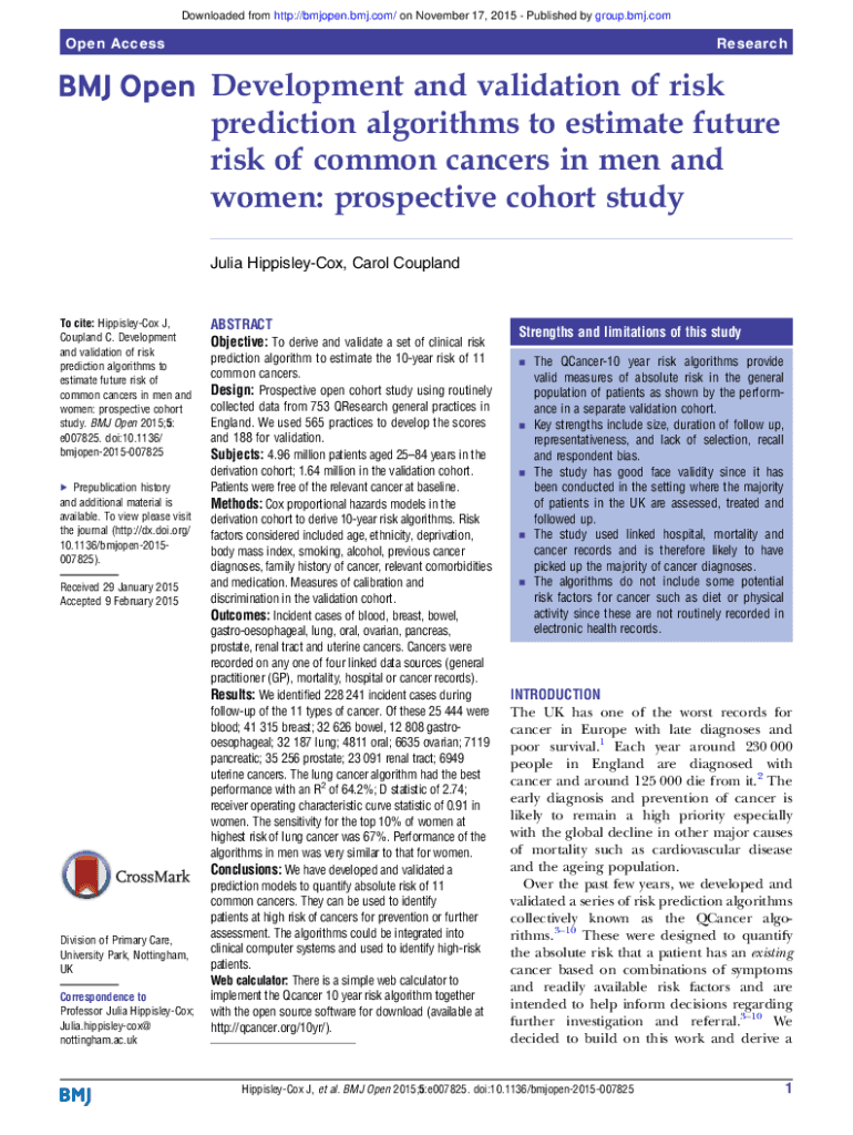 Fillable Online Predicting the risk of cancer in adults using supervised ... Fax Email Print ...