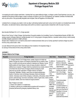 Fillable Online Department of Emergency Medicine 2020 Privileges ...