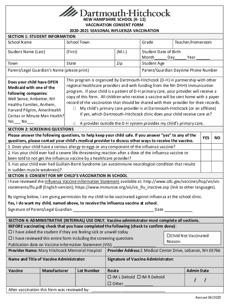 Fillable Online vaccination consent form Fax Email Print - pdfFiller