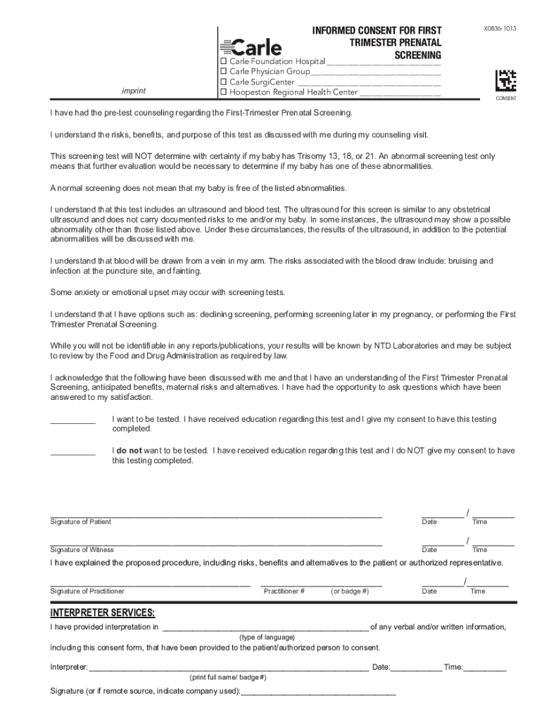 Fillable Online INFORMED CONSENT FOR PRENATAL CARE (PART I) Fax Email ...