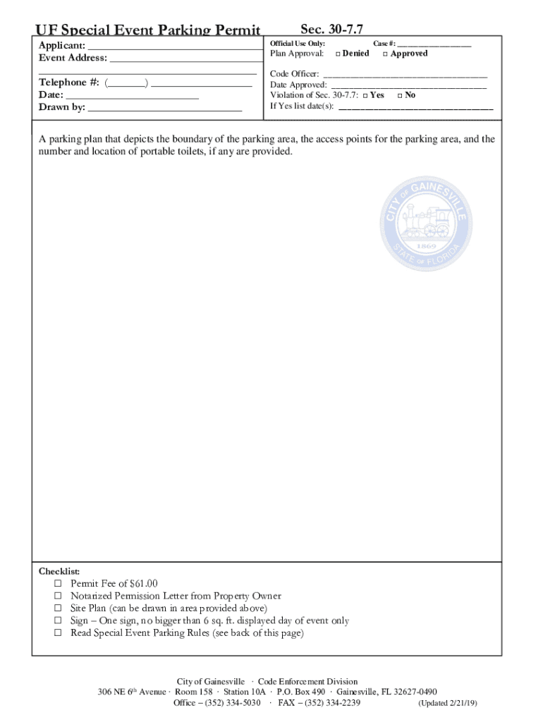 Fillable Online Event Parking Permit Request - TAPS - University of Florida Fax Email Print ...
