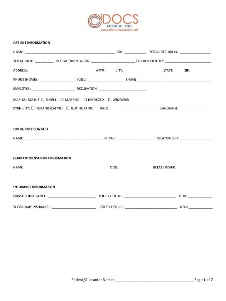 Fillable Online Patient/Guarantor Name: Page 1 of 7 Fax Email Print - pdfFiller