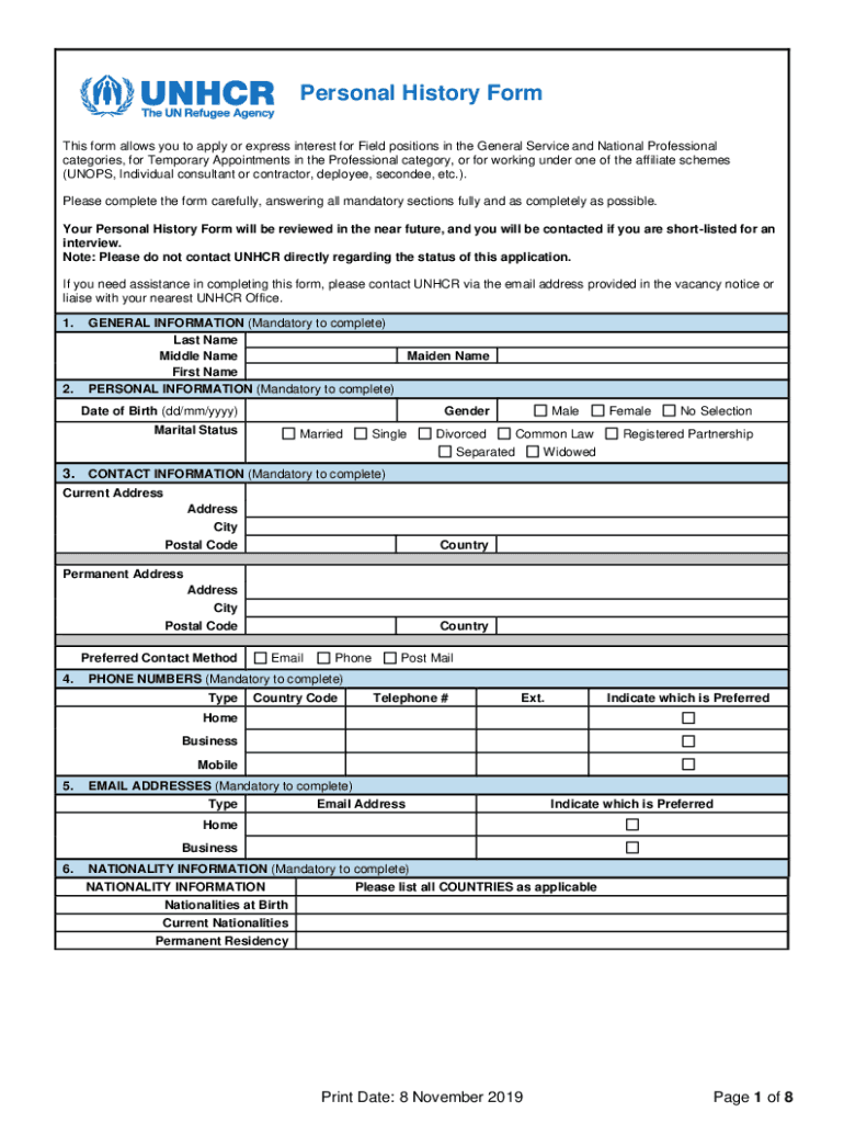 Fillable Online Personal History Form Fax Email Print - pdfFiller
