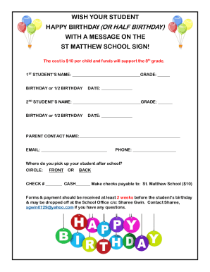 Fillable Online HAPPY BIRTHDAY(OR HALF BIRTHDAY) Fax Email Print ...