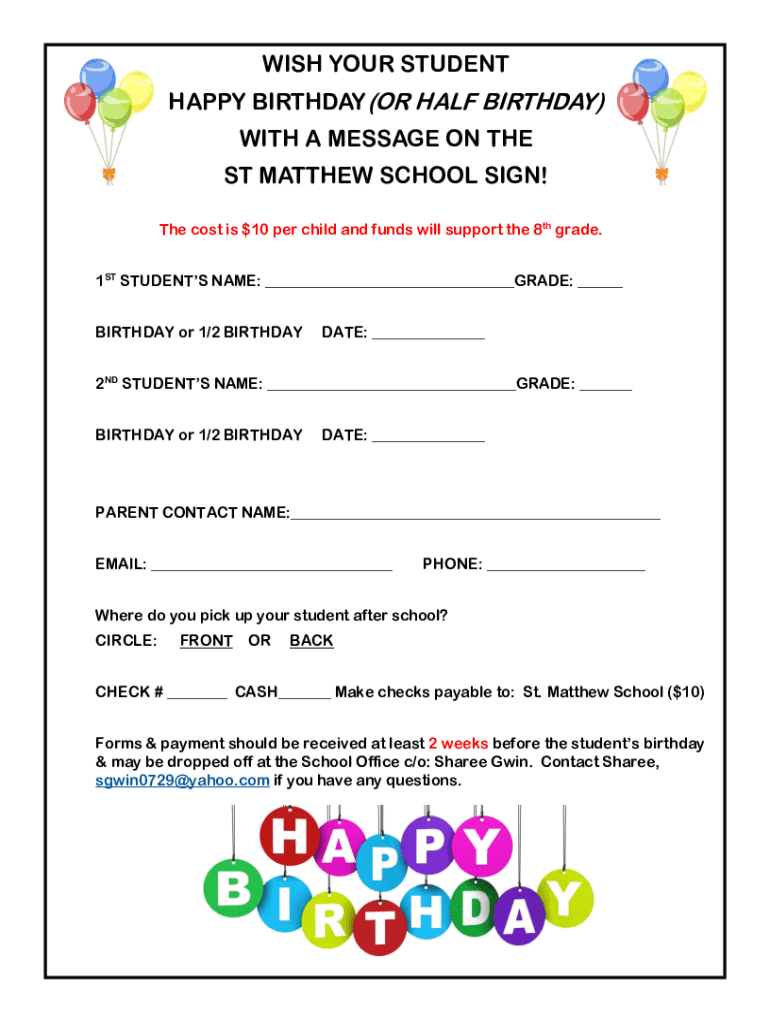 Fillable Online HAPPY BIRTHDAY(OR HALF BIRTHDAY) Fax Email Print - pdfFiller