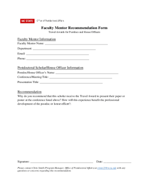 Fillable Online Faculty Mentor Recommendation Form Fax Email Print - pdfFiller