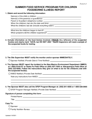 Fillable Online FOODBORNE ILLNESS REPORT Fax Email Print - pdfFiller