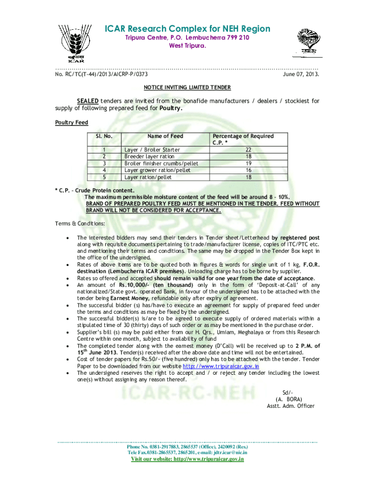 Fillable Online Fillable Online tripuraicar nic ICAR Research Complex ...