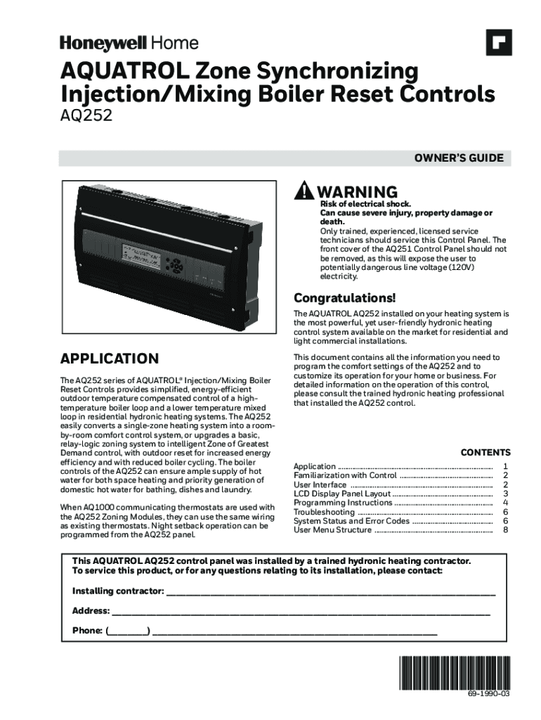 Fillable Online 69-199003 - AQUATROL Zone Synchronizing Injection/Mixing Boiler Reset Controls ...