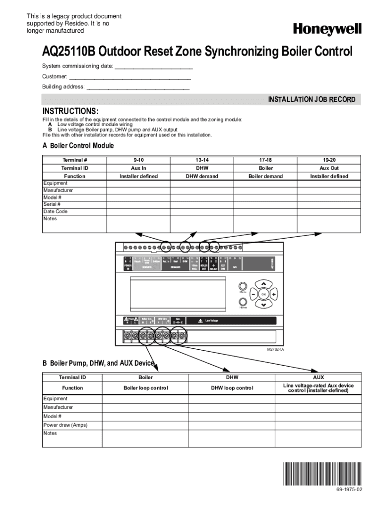 Fillable Online 69-197502 - AQ25110B Outdoor Reset Zone Synchronizing Boiler Control ...