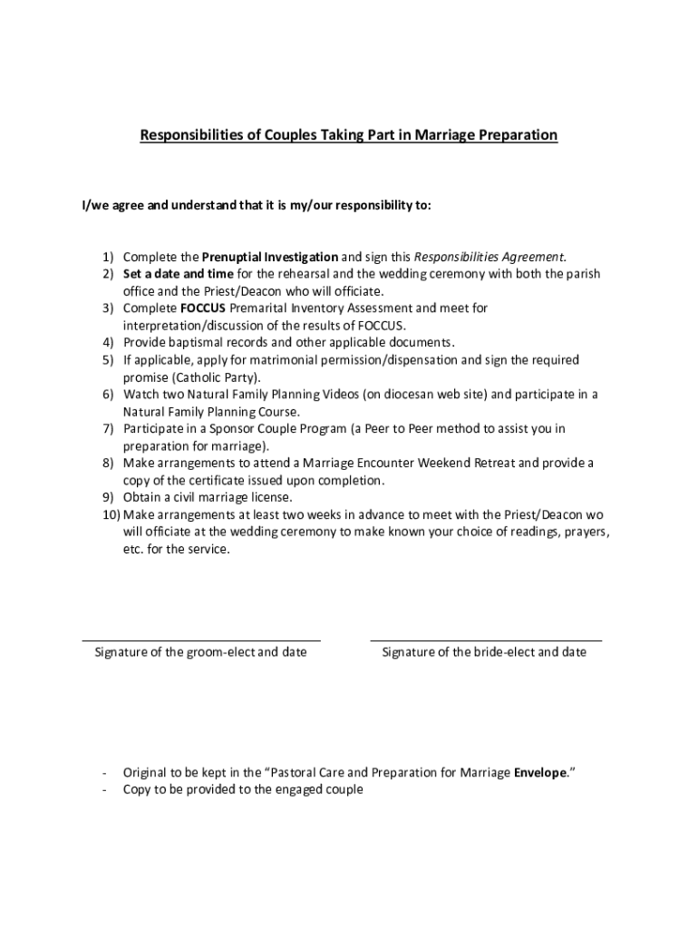 Fillable Online Responsibilities of Couples Taking Part in Marriage ...