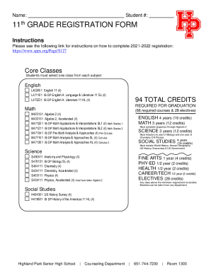 Fillable Online 11th GRADE REGISTRATION FORM Fax Email Print - pdfFiller