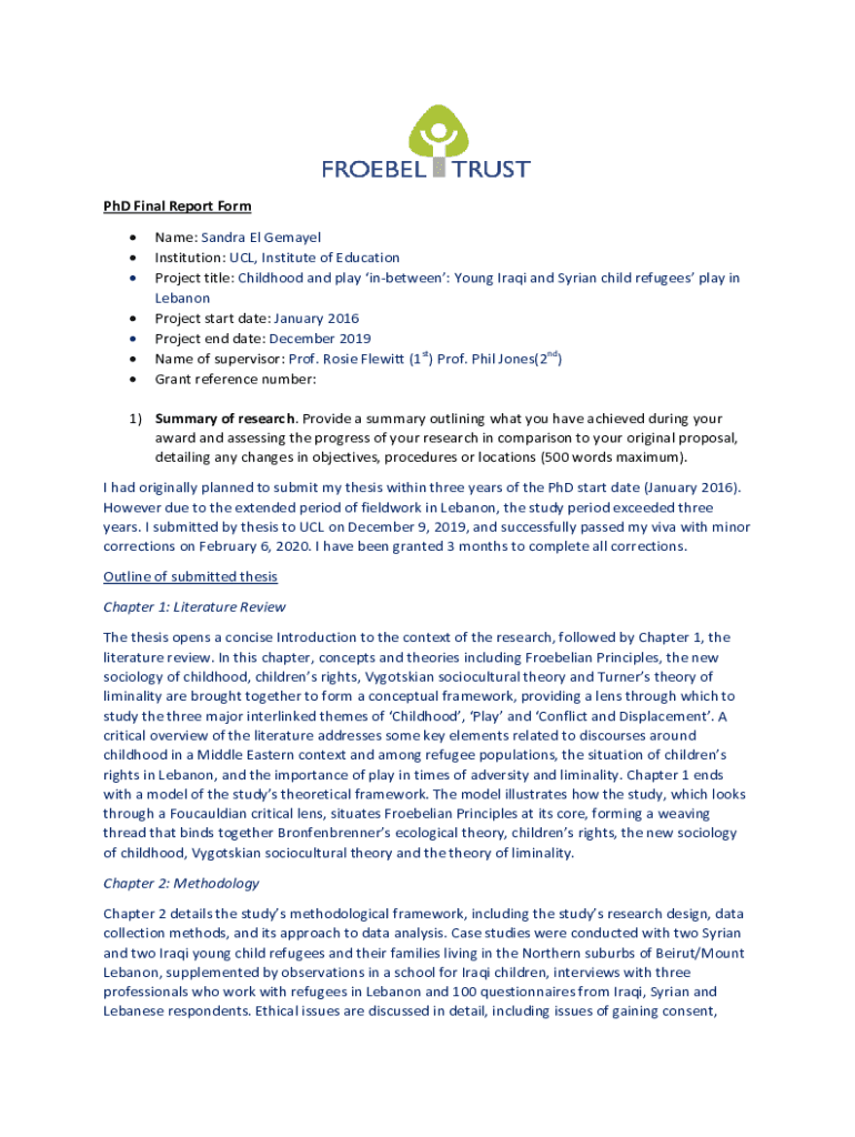 Fillable Online PhD Final Report Form Name: Sandra El Gemayel ... Fax Email Print - pdfFiller