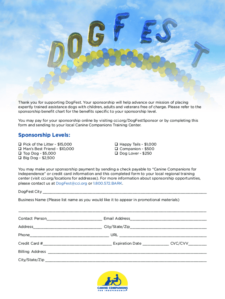 Fillable Online Canine Companions for Independence DogFest Sponsorship ...