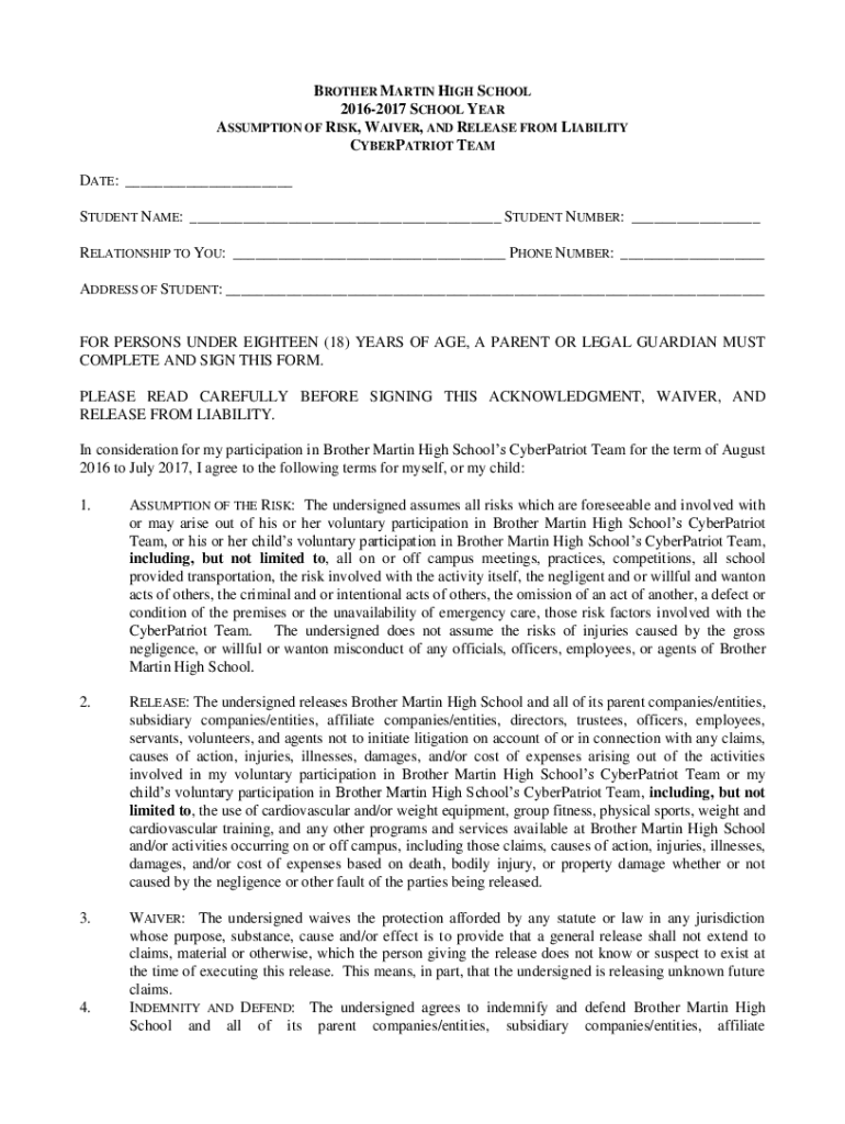 Fillable Online This Assumption of Risk and Release from Liability ...