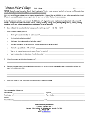 Fillable Online FORM B: Medical Provider Information: Chronic Health ...