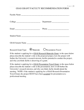 Fillable Online GSAS GRANT FACULTY RECOMMENDATION FORM Fax Email Print ...