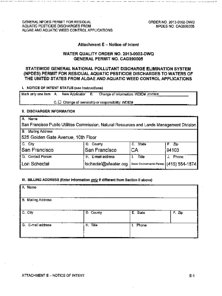 Fillable Online general npdes permit for residual aquatic pesticide ...