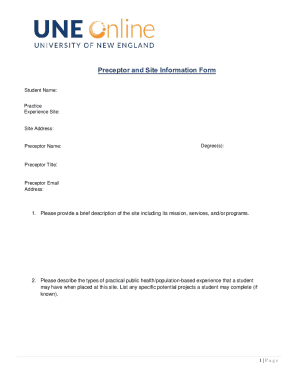 Fillable Online online une Preceptor and Site Information Form Fax ...