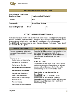 Fillable Online Instructions for completing the Values-Based Goal ...