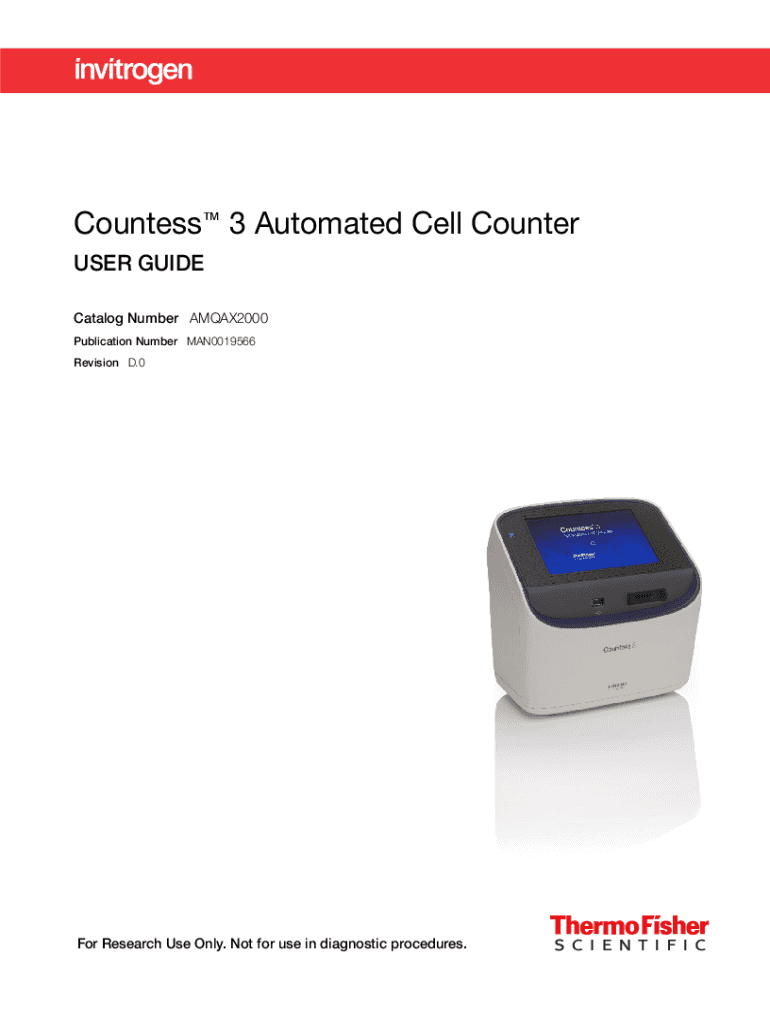 Fillable Online Countess 3 Automated Cell Counter User Guide (Pub. No ...