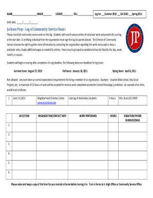 Fillable Online Jackson Prep - Log of Community Service Hours Fax Email ...