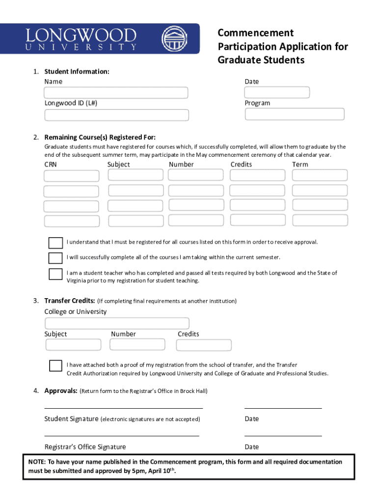 Fillable Online Commencement-Participation-Application-for-Graduate- ... Fax Email Print - pdfFiller
