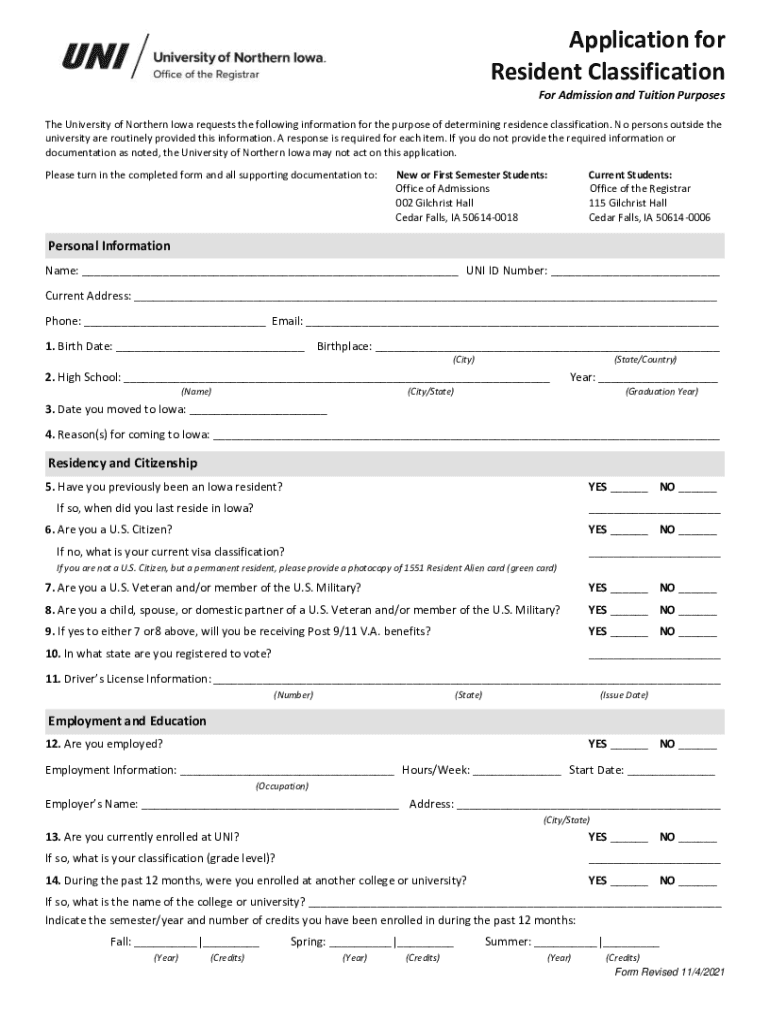 Fillable Online Resident Classification Fax Email Print - pdfFiller