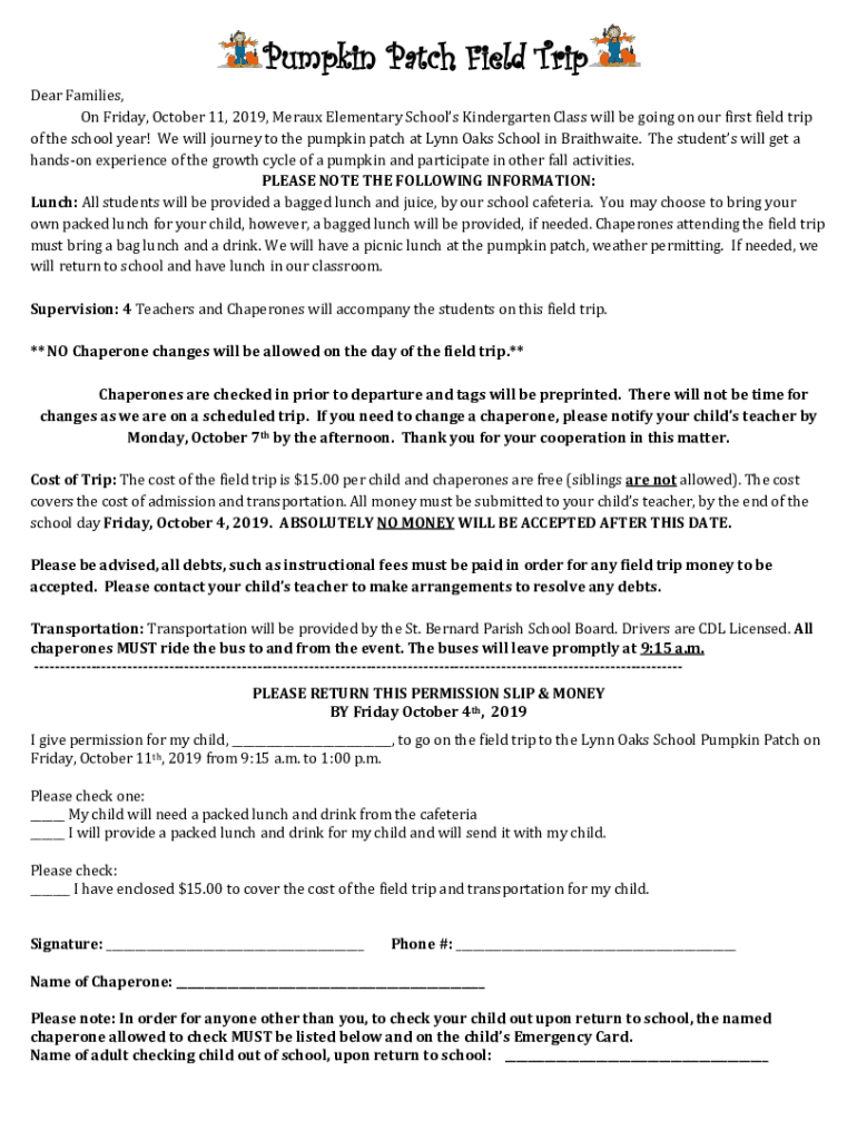 Fillable Online Pumpkin Patch Field Trip Letter Parent Reminder ...