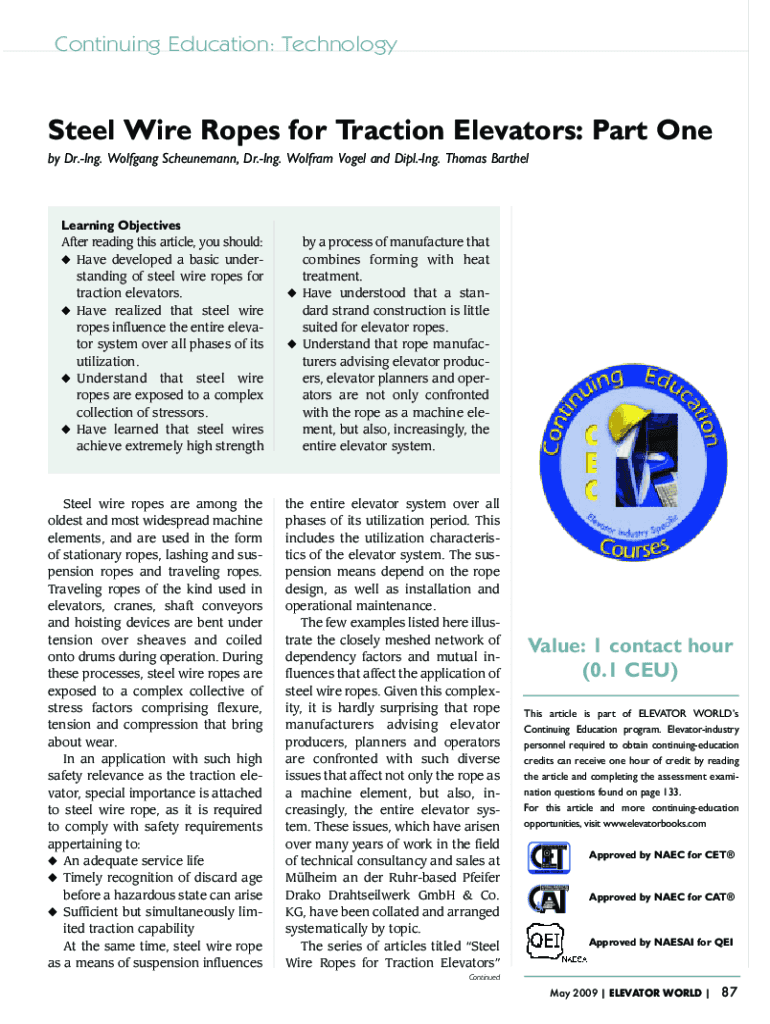 Fillable Online Steel Wire Ropes for Traction Elevators: Part One Fax ...