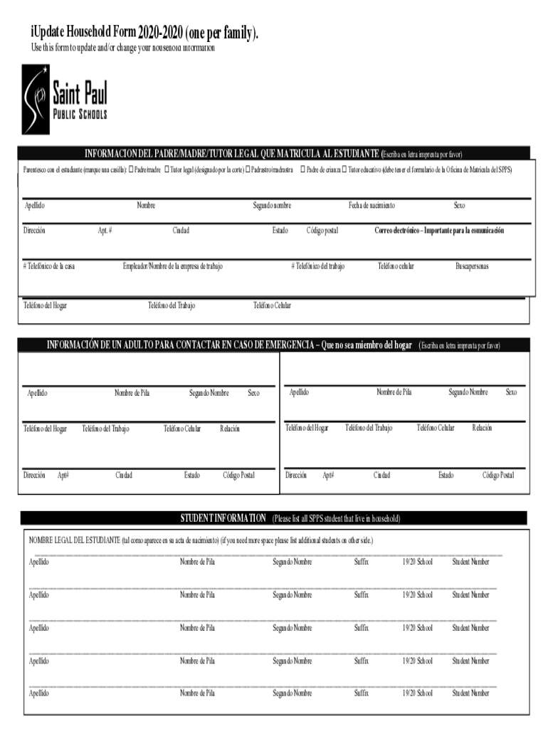 Completable En línea iUpdate Household Form (One per family) If you ...