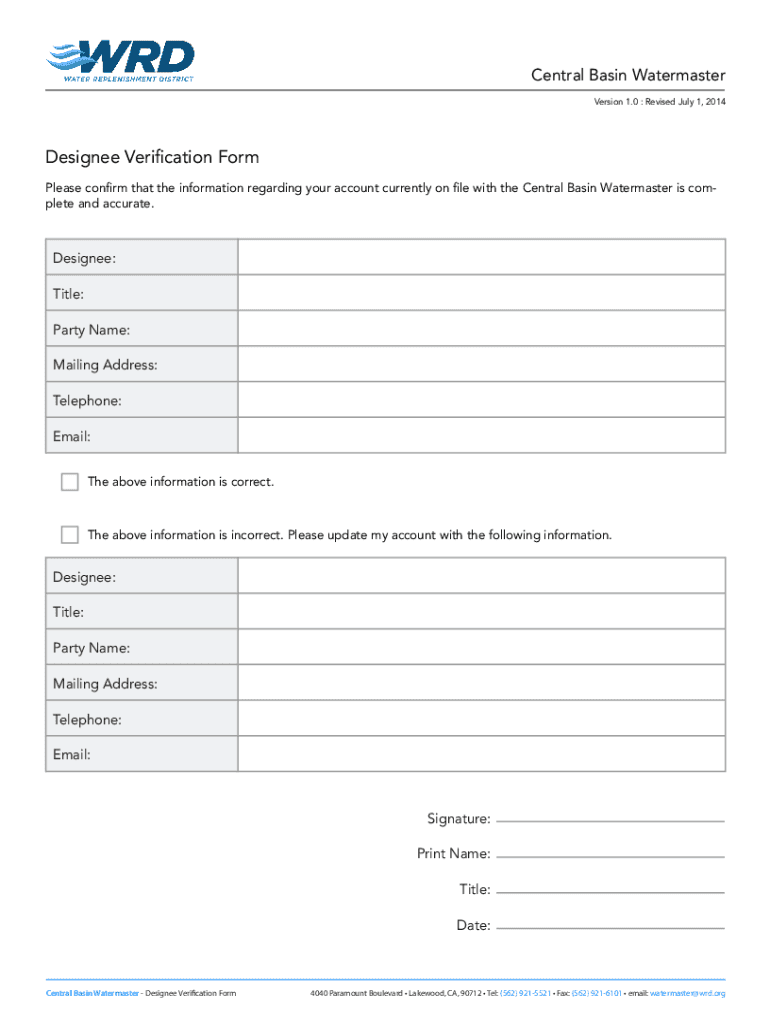 Fillable Online Designee Verification Form Fax Email Print - pdfFiller