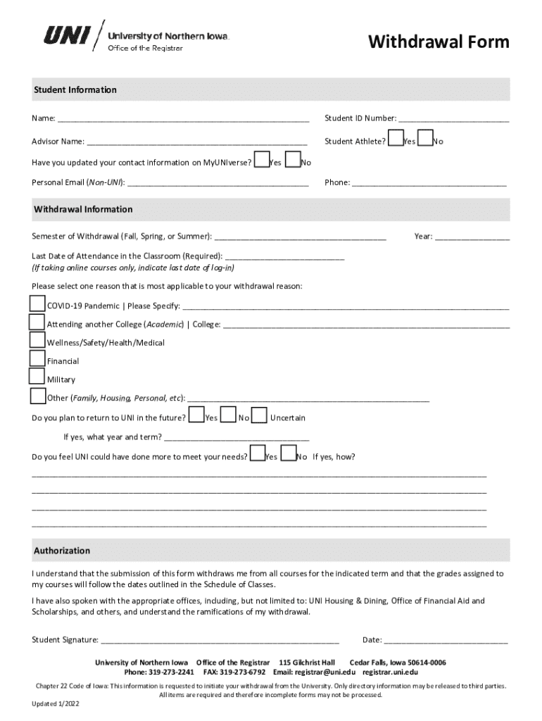 Fillable Online Withdrawal Form - Office of the Registrar Fax Email Print - pdfFiller