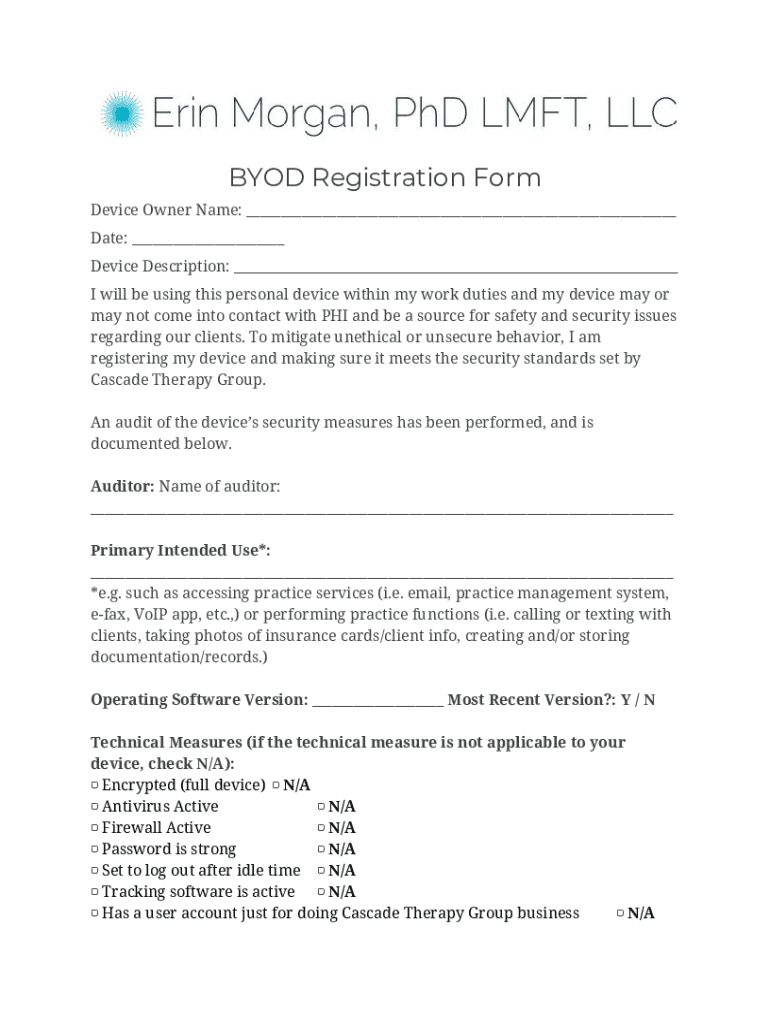 Fillable Online Cascade-Therapy-Group-BYOD-Registration-Form. ... Fax ...
