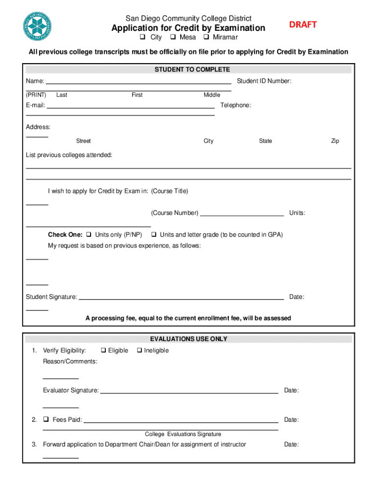 Fillable Online Application for Credit by Examination Fax Email Print ...