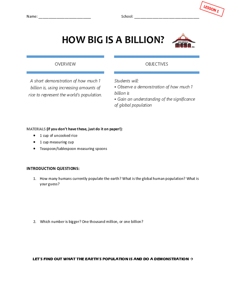 Fillable Online HOW BIG IS A BILLION? - NM MESA Fax Email Print - pdfFiller