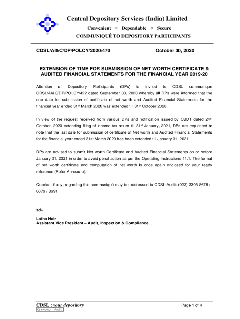 Fillable Online CDSL/OPS/DP/1930 dated March 22, 2010. Revised Format ...