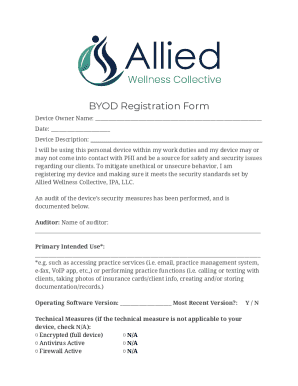 Fillable Online BYOD Registration Form: Allied Wellness Collective Fax ...